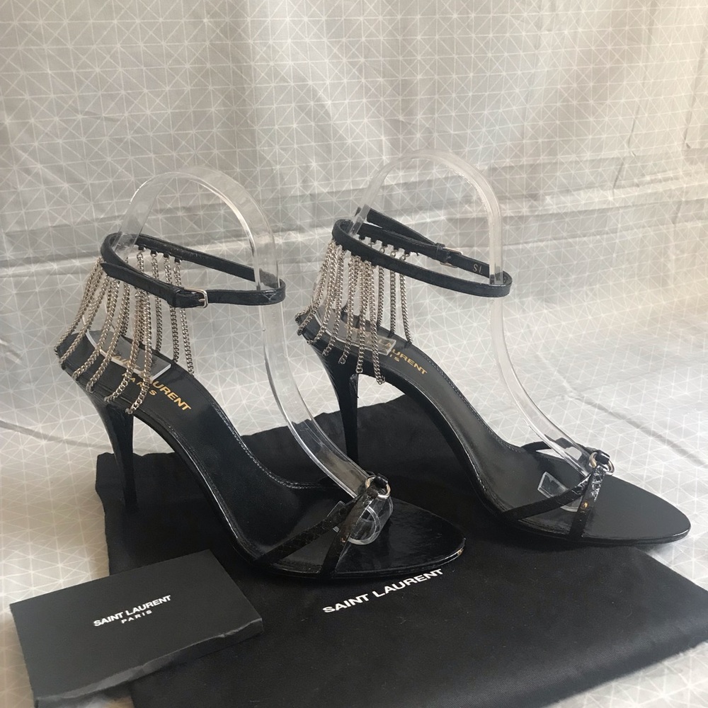 Ysl Saint Laurent Sunset Chain Stiletto Sandals 38.5 - Gem